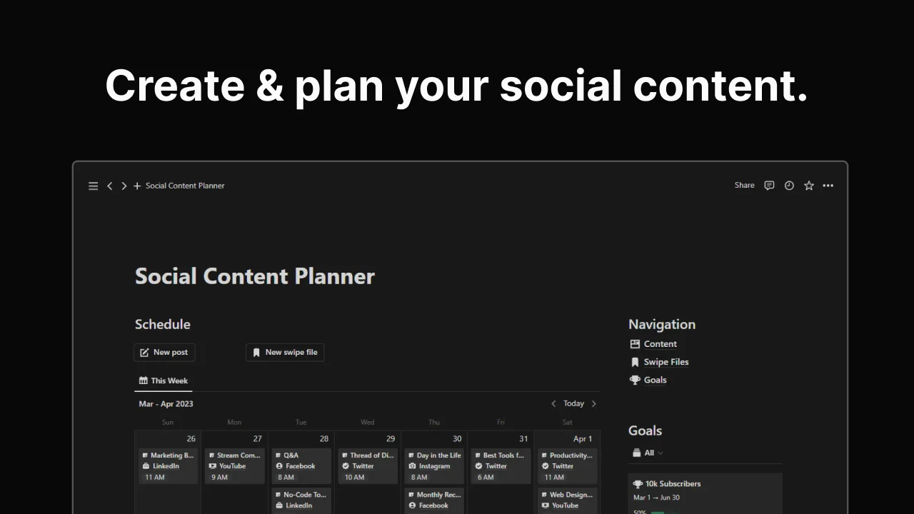 Notion Social Content Planner - Notionland Template Gallery